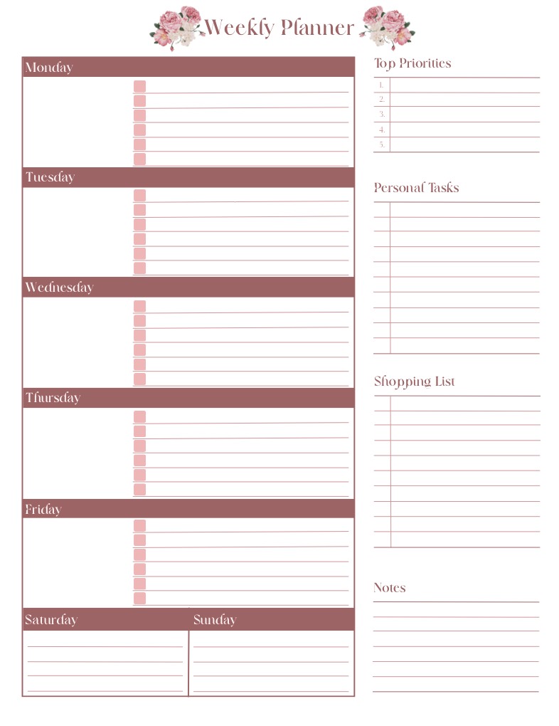 Blank Floral To-Do List Weekly Planner - Notability Gallery