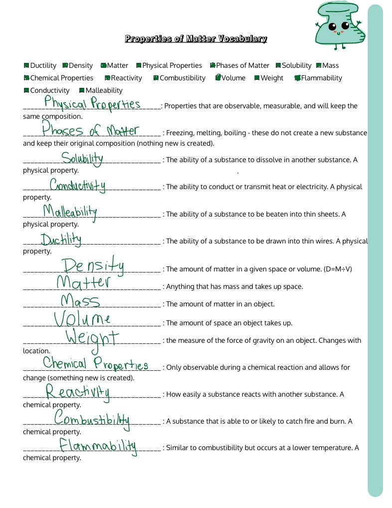 Properties Of Matter Vocab Notes - Notability Gallery